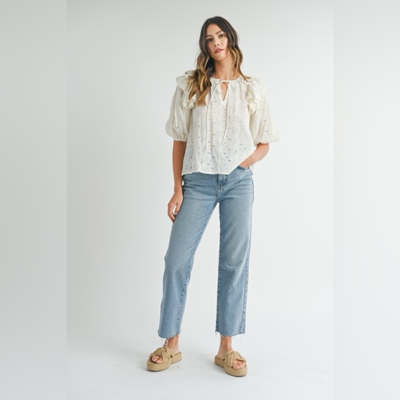 Mable | Tops | Mable Eyelet Lace Ruffle Shoulder Puff Sleeve Blouse ...